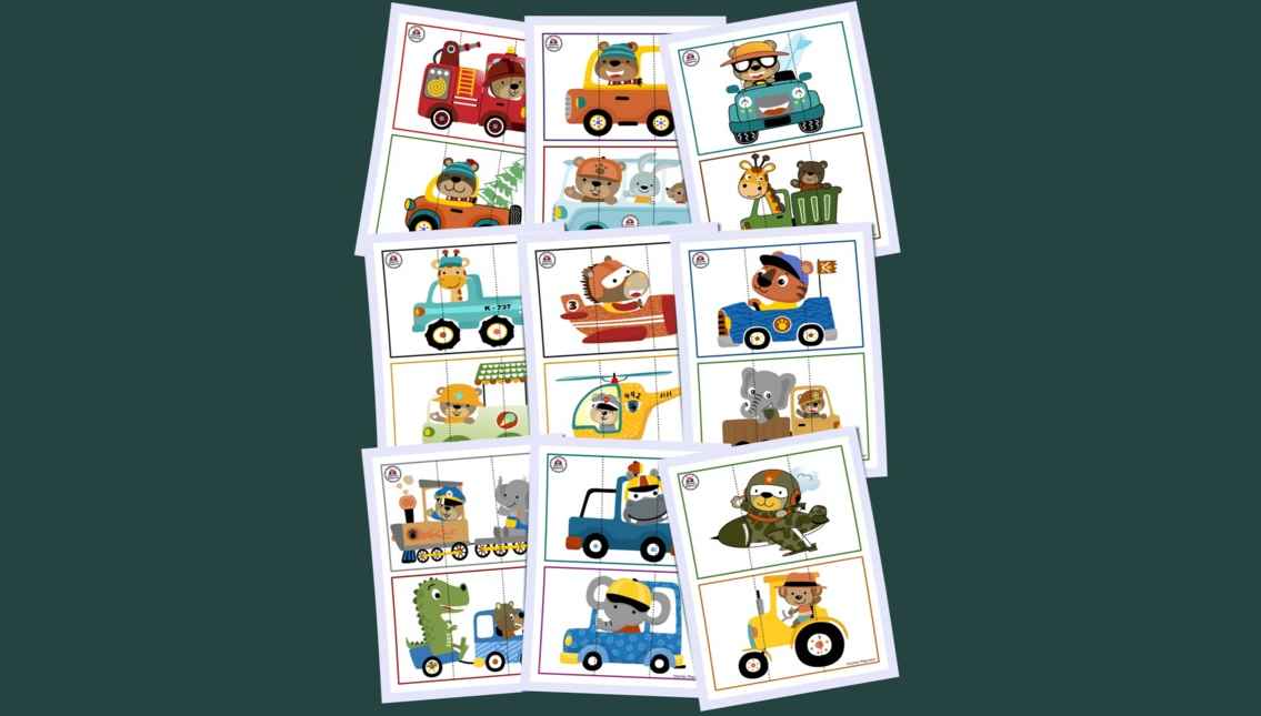 Free set of transportation puzzle cards for kids